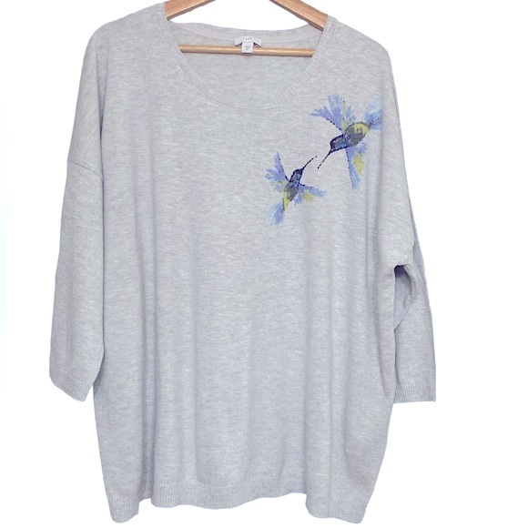 J. Jill | Sweaters | J Jill Gray Fine Gauge Knit Hummingbird Sweater ...